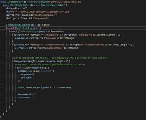 C DirectorySearcher Code In Application Sporadically Returns