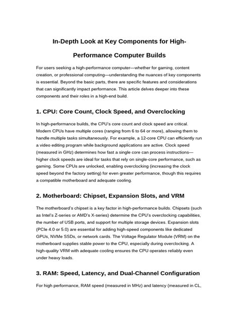In Depth Look At Key Components For High Performance Computer Builds