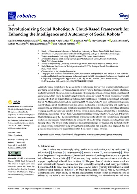 Pdf Revolutionizing Social Robotics A Cloud Based Framework For Enhancing The Intelligence