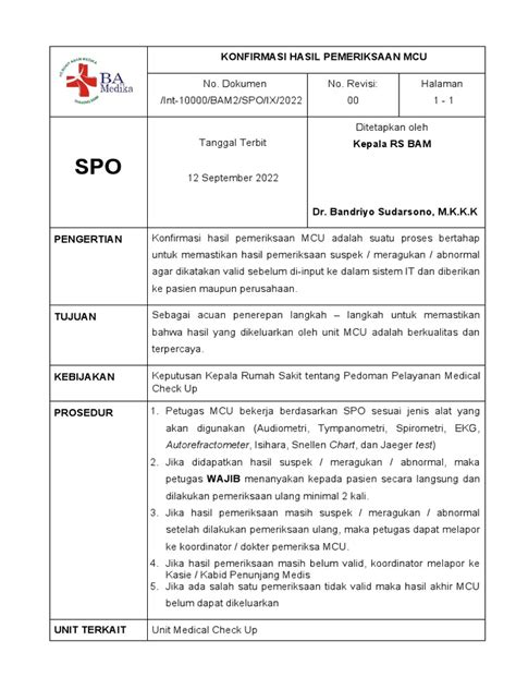 10 Spo Konfirmasi Hasil Pemeriksaan Mcu 2022 Pdf