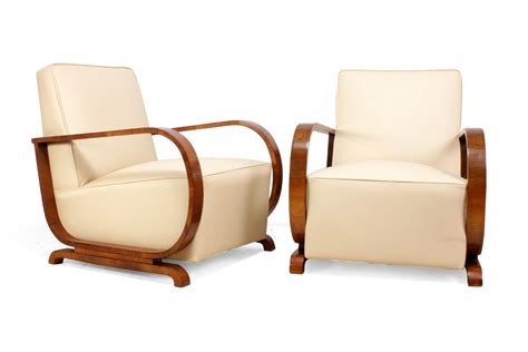 Art Deco Armchairs In Walnut And Leather C1930 85538
