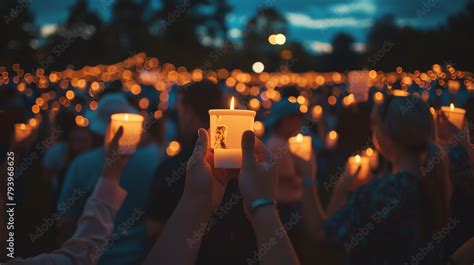 Candlelight Vigil At Dusk With People Of All Ages Holding Candles As A