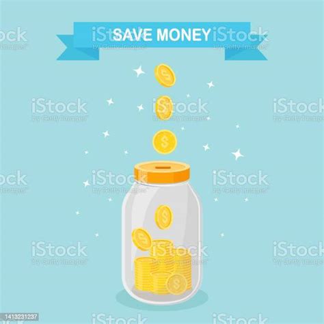 유리 병에 돈을 저축하십시오 머니 박스에서 자라는 금화 예금 저축 은퇴에 대한 투자 부 소득 개념 병에 떨어지는 현금 수익에 대한 스톡 벡터 아트 및 기타 이미지 Istock