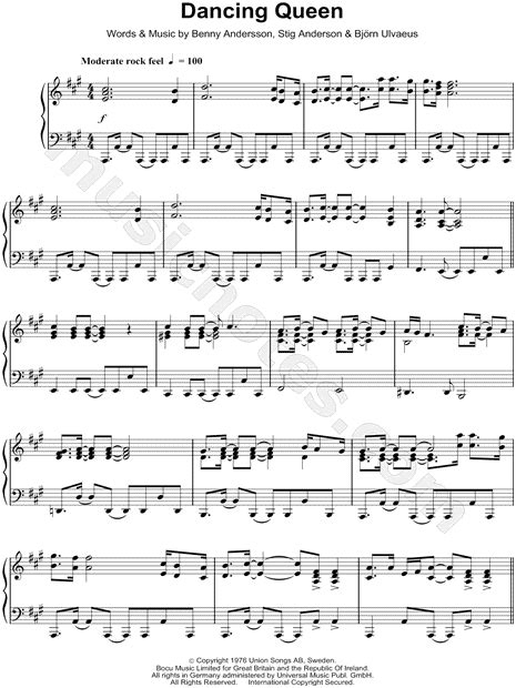 Abba Dancing Queen Sheet Music Piano Solo In A Major Download