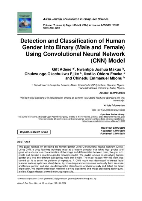 Pdf Detection And Classification Of Human Gender Into Binary Male