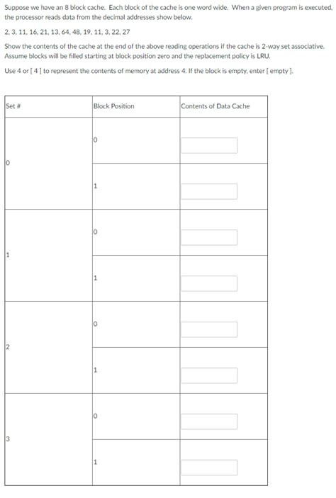 Solved Suppose We Have An 8 Block Cache Each Block Of The Chegg Com