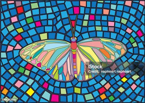 나비 스테인드 글라스 모자이크 흐림 배경 일러스트 레이 션 벡터 나비에 대한 스톡 벡터 아트 및 기타 이미지 나비 모자이크