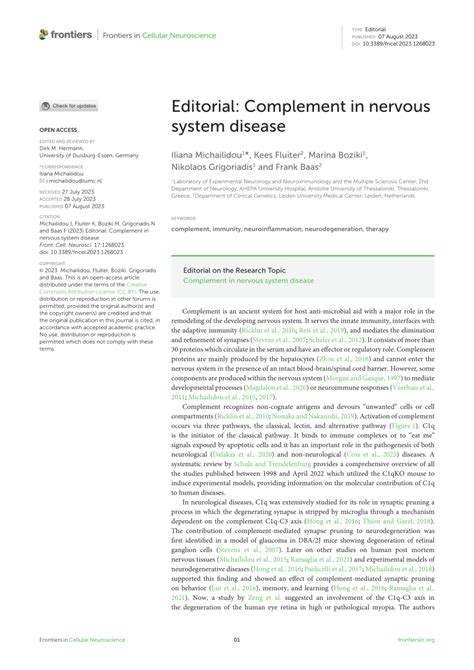 Pdf Editorial Complement In Nervous System Disease