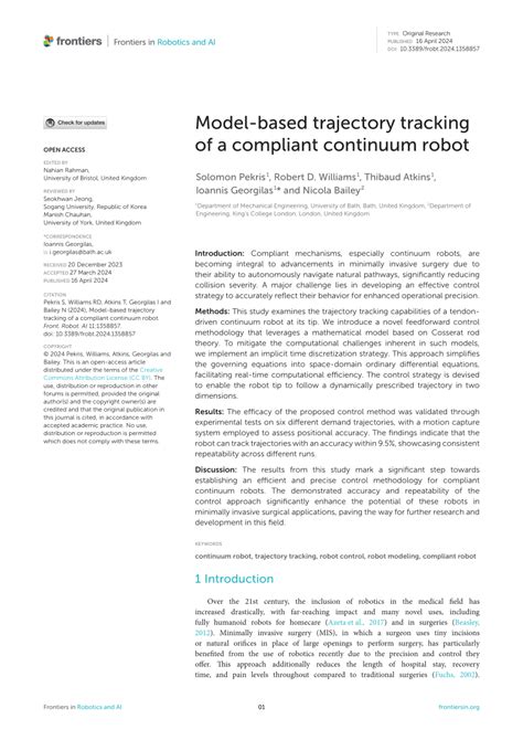 Pdf Model Based Trajectory Tracking Of A Compliant Continuum Robot