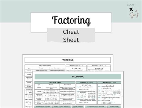 Factoring Cheat Sheet High School Math Mcr3u Mhf4u And Algebra 2 Etsy