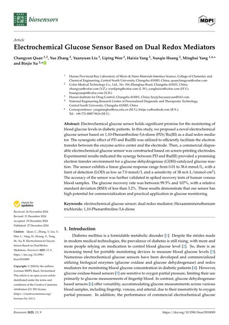 Pdf Electrochemical Glucose Sensor Based On Dual Redox Mediators