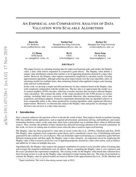 Pdf An Empirical And Comparative Analysis Of Data Valuation With Scalable Algorithms