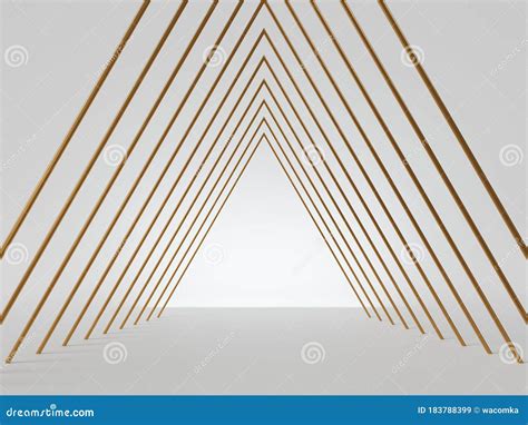3d Render Abstract Minimal Geometric Background Isolated Golden Lines Triangular Shape Empty