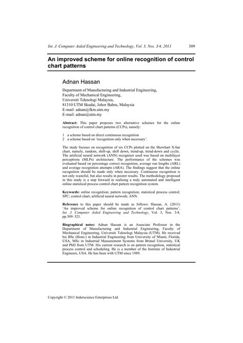 Pdf An Improved Scheme For Online Recognition Of Control Chart Patterns