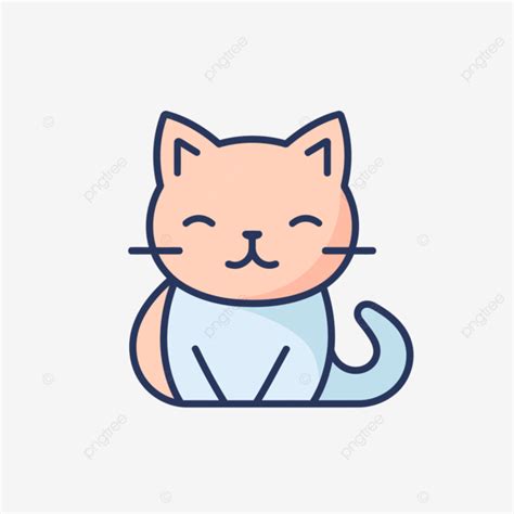 Ikon Kucing Dengan Wajah Tersenyum Manis Dan Dua Mata Bahagia Vektor