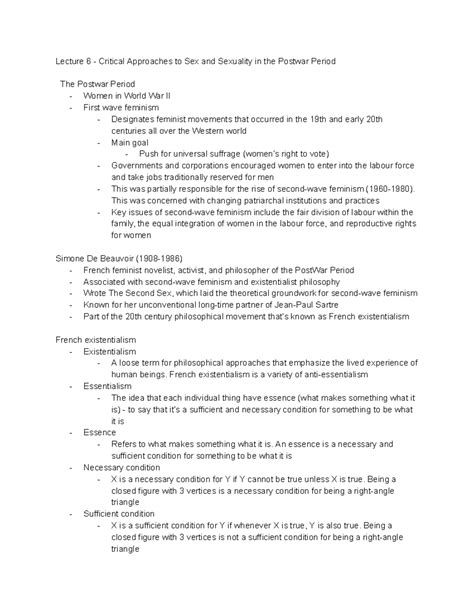 Carleton University Philosophy Of Sex And Love PHIL Lecture Lecture Critical