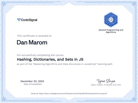 Dan Marom On Linkedin Course Certificate For Hashing Dictionaries
