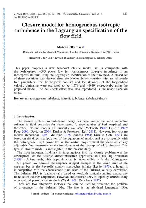 Pdf Closure Model For Homogeneous Isotropic Turbulence In The Lagrangian Specification Of The