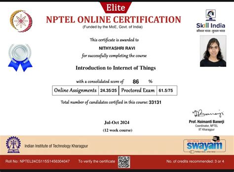 nithyashri ravi on linkedin nptel iot elitecertification learning