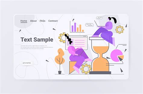 랩톱을 사용하는 사업가들은 모래시계 마감일 시간 관리 컨셉으로 비즈니스 우먼을 과로했습니다 가공의 인물에 대한 스톡 벡터 아트