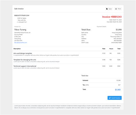 Bootstrap 4 Sale Invoice Template Example