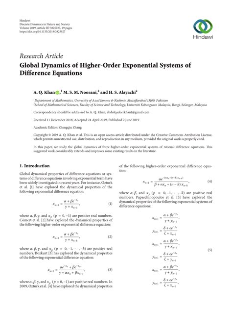 Pdf Global Dynamics Of Higher Order Exponential Systems Of Difference Equations