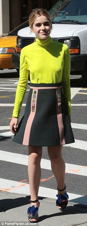 Kiernan Shipka In Neon Green Before Attending Harper S Bazaar Event In Strapless Dress Daily