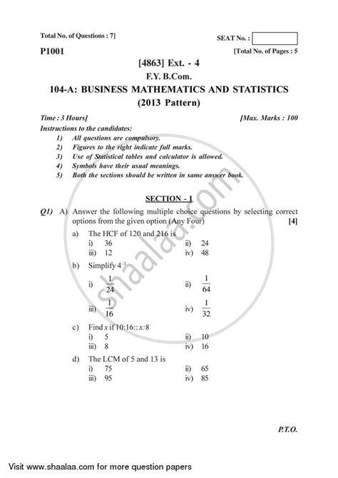 Business Mathematics And Statistics 2015 2016 Bcom External