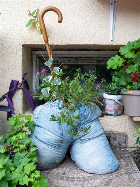 Flower Pots Of Unusual Shape A Pot Made Of Jeans With A Plant