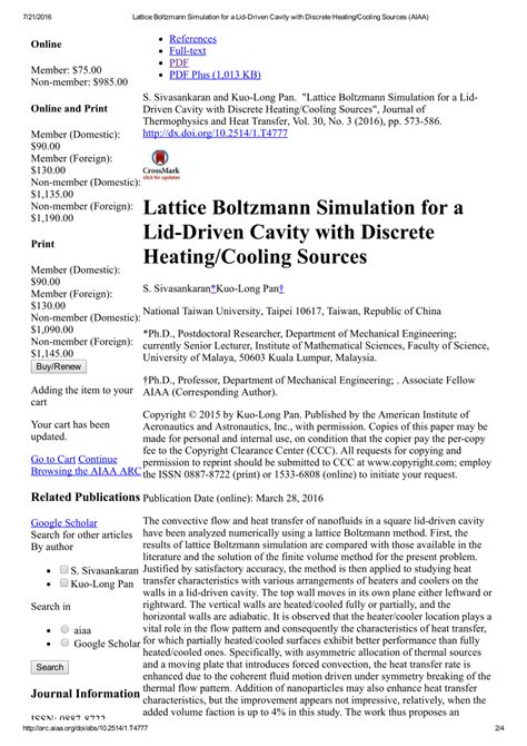 Pdf Lattice Boltzmann Simulation For A Lid Driven Cavity With Discrete Heatingcooling Sources