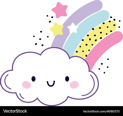 Cute Fluffy Cloud With Smiling Face And Colorful Vector Image