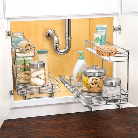 Under Sink Sliding Drawers Under Sink 2 Tier Rack With Sliding