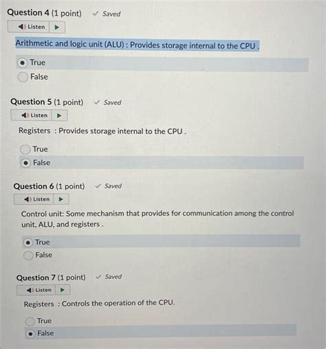 Solved Control Unit Controls The Operation Of The Cpu True