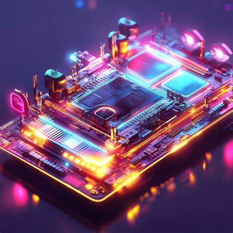 Futuristic Neon Circuit Board With Glowing Elements And High Tech Design In A Digital