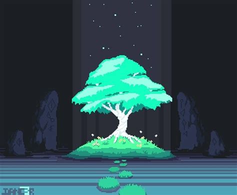 Pixel Art Tree Sanctuary Secret Grove Magical Nature Pixelart