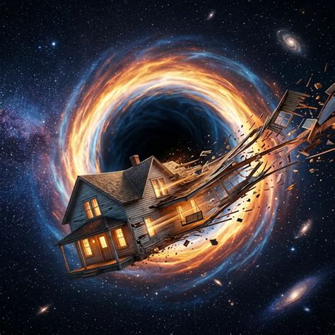 House Near Black Hole Space Gravity Pull Distorts Structure Ai Art