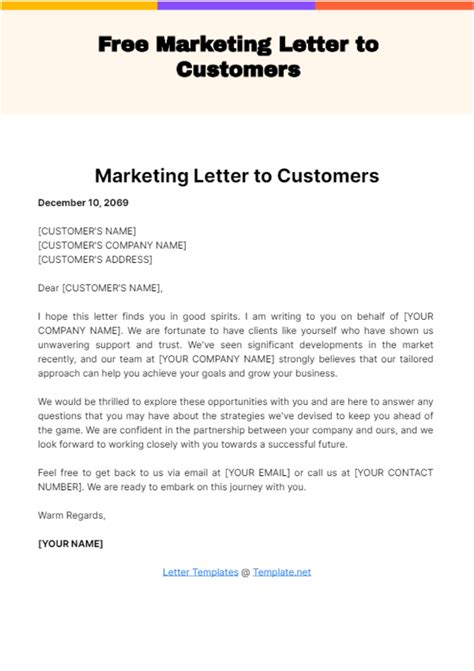 Free Marketing Letter To Customers Template To Edit Online