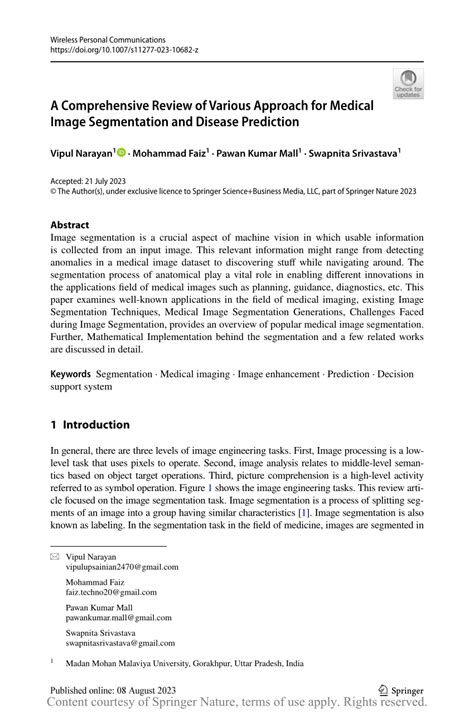 A Comprehensive Review Of Various Approach For Medical Image Segmentation And Disease Prediction