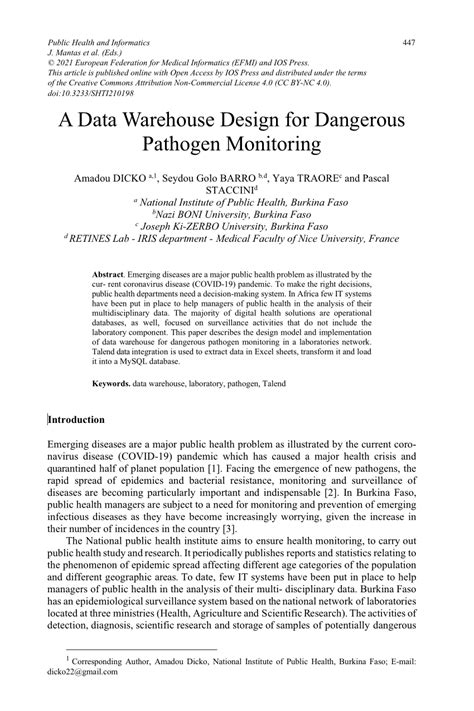 Pdf A Data Warehouse Design For Dangerous Pathogen Monitoring