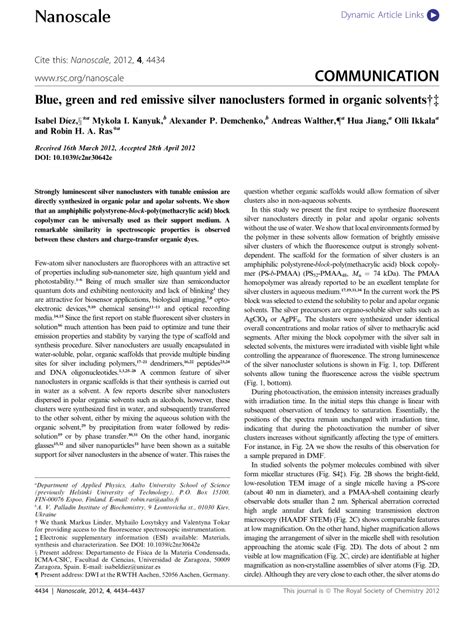 Pdf Blue Green And Red Emissive Silver Nanoclusters Formed In