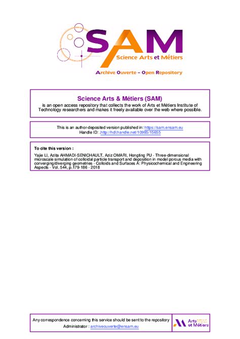 Pdf Three Dimensional Microscale Simulation Of Colloidal Particle Transport And Deposition In