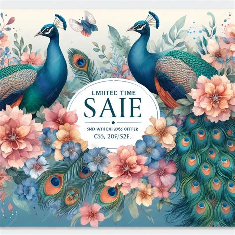 Premium Photo Vector Shop Ad Template With Watercolor Peacocks And