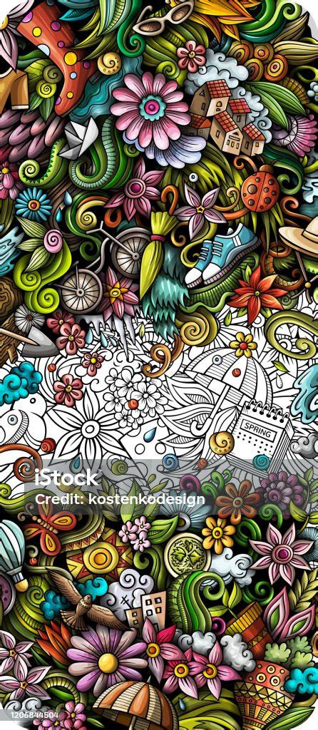 Frühling Hand Gezeichnet Doodle Banner Cartoon Detaillierte Flyer Stock Vektor Art Und Mehr