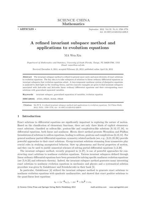 Pdf A Refined Invariant Subspace Method And Applications To Evolution Equations