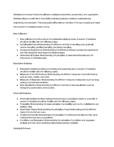 Statistics Study Guide Statistics Is The Study Of Data Its