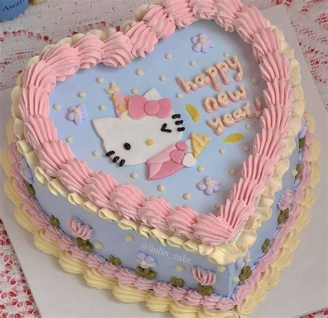 Hello Kitty Heart Cake Aesthetic Decor For New Years Celebration