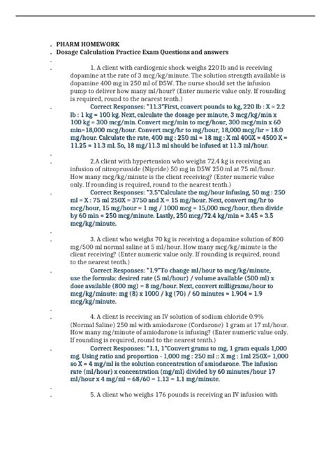 Dosage Calculation Practice Exam Review Pharmacology Stuvia Us