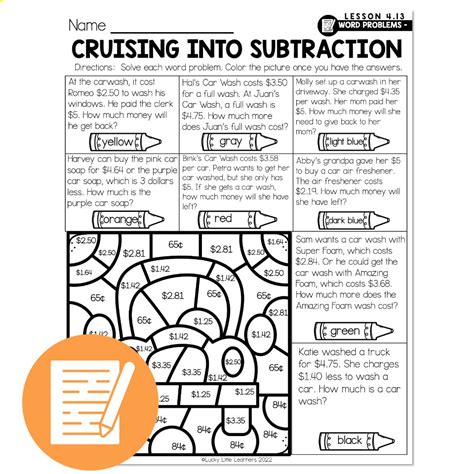 Lucky To Learn Math One Step Subtraction Money Word Problems Lesson 413 Independent