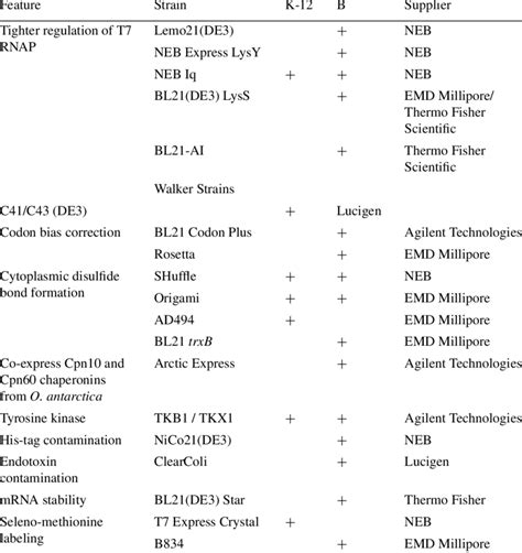 26 1 Commercially Available E Coli Protein Expression Strains Download Table