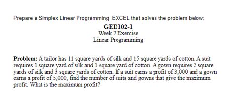 Solved Prepare A Simplex Linear Programming Excel That